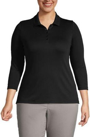 Lands End Supima-Poloshirt mit 3/4-Ärmeln, Damen, Größe:52-54 plus, Schwarz, Baumwolle, by Lands End