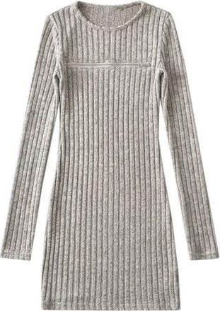 Generic Robes amincissantes dhiver - Mini robe moulante d&eacute;contract&eacute;e avec fermeture &eacute;clair sur le devant - Manches longues - Col rond - &Eacute;paissies - Extensible