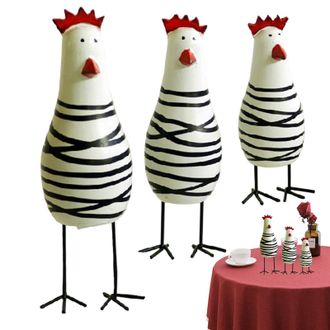 Generico H&auml;hnchen aus Holz, handbemalt, 3-teilig, rustikale Schreibtischdekoration, Bauernhoftiere f&uuml;r Zuhause, Tischregal f&uuml;r B&uuml;ro