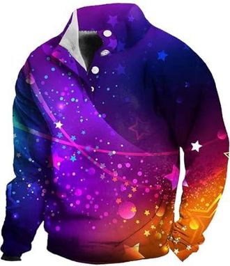 Generic Pull de Noël 2025 à manches longues doublé en polaire chaud pour homme - Pull de Noël boutonné à revers - Imprimé flocon de neige, b-violet, XXL