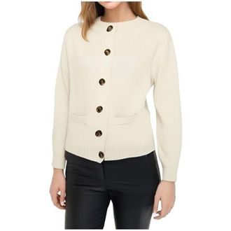 Generic 2026 Vestes pour femmes col rond boutonn&eacute; cardigan pull ouvert sur le devant manches longues tricot dame manteau habill&eacute; d&eacute;contract&eacute;, blanc, XXL