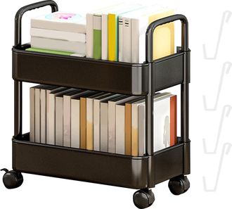 Generic Rollender Buchwagen - Mobiler Buchlagerwagen, zweilagiger Buchhalter | Abnehmbares Bücherregal, tragbarer Spielzeugaufbewahrungswagen, Snackregal für 