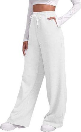 Generic Pantalon de surv&ecirc;tement doubl&eacute; en polaire pour femme - Jambe droite - Pantalon de jogging - Pantalon de yoga taille haute avec poches, blanc, 3XL