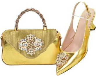 Generic Escarpins de mariée pour femme avec strass Nigeria Chaussures et sacs, Or pour ensemble, 42.5 EU