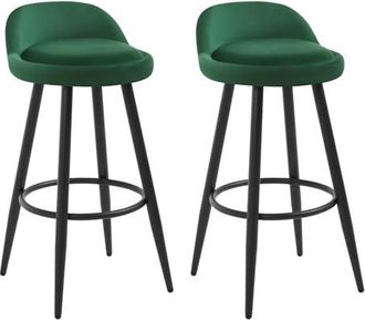 Woltu Tabouret Bar Lot de 2, Chaise de Bar, Chaise Haute Cuisine, avec Dossier et Repose-Pieds, Velours, Cadre en Métal, Vert Foncé, BH296dgn-2
