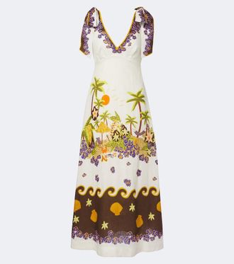 Alemais Al&eacute;mais Robe midi Island Cove en lin &agrave; imprim&eacute;