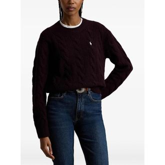 Ralph Lauren Womens Cable-Knit Cashmere-Wool Sweater Purple Jumpers