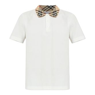 Burberry Homme, Tops, Blanc, Taille: XL Polo en coton &agrave; col &agrave; carreaux