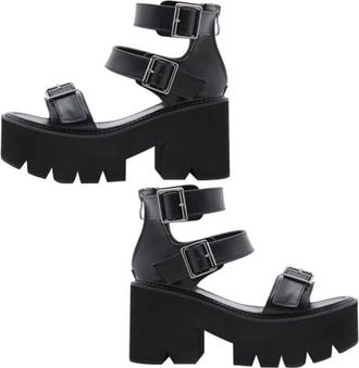 BESPORTBLE BESTonZON Sandales &agrave; Talons Hauts Noires pour Femme Semelle &Eacute;paisse Antid&eacute;rapante Style Romain Ajour&eacute; Talon Chunky Moyen Taille 41 Chaussures D&Eacute;t&eacute; &Eacute;l&eacute;