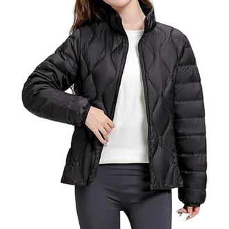 Generic Doudoune courte matelass&eacute;e pour femme, l&eacute;g&egrave;re, &agrave; col montant et fermeture &eacute;clair, manteau dhiver d&eacute;contract&eacute; avec poches, noire, taille 4XL