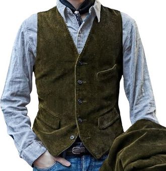 Generic Blazer d&eacute;contract&eacute; en velours c&ocirc;tel&eacute; pour homme - Style vintage et d&eacute;contract&eacute; - Revers crant&eacute; - Pour affaires, d&icirc;ner, costume de sport, Gilet 3, 3XL