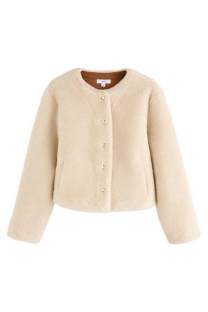 Next Fellimitatjacke Kragenlose Jacke aus Kunstfell (1-St)