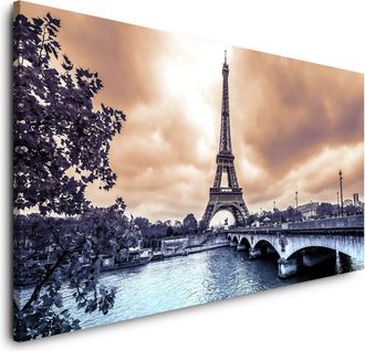 Paul Sinus Art Eiffelturm in Paris 120x 60cm Panorama Leinwand Bild XXL Format Wandbilder Wohnzimmer Wohnung Deko Kunstdrucke