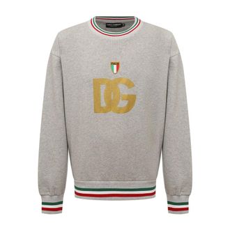 Dolce & Gabbana Homme, Sweatshirts et sweats &agrave; capuche, Gris, Taille: S SweaT-shirt Logo Coton Col Rond Homme