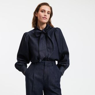 La Redoute Collections Chemise En Denim Col Mao Lavalli&egrave;re Amovible