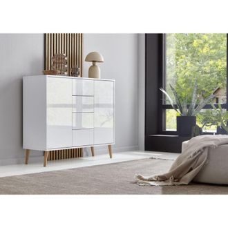 BMG M&ouml;bel BMG M&ouml;bel Kommode &raquo;Mailand 11&laquo; in wei&szlig;/ wei&szlig; Hochglanz lackiert, mit Holzf&uuml;&szlig;en Schubladenkommode Anrichte Sideboard