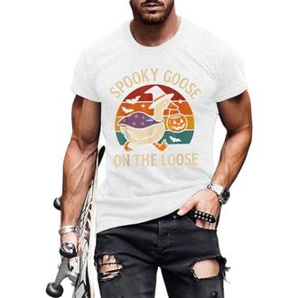 Generic T-shirts imprim&eacute;s amusants pour hommes - Col rond tendance &agrave; manches courtes effrayant Halloween citrouille chauve-souris T-shirt graphique Streetwear