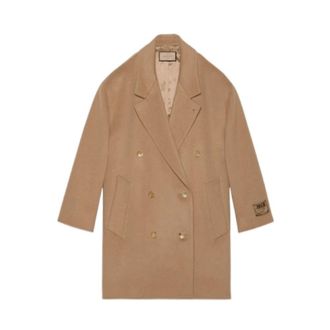 Gucci Mantel mit gesticktem Label - - Coats - Damen - Braun - L