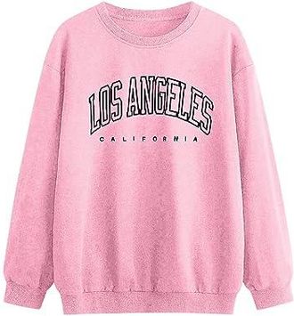 Generic T-shirt &agrave; manches longues et col rond pour femme pour entra&icirc;nement quotidien &agrave; la maison et en plein air, rose, XXL