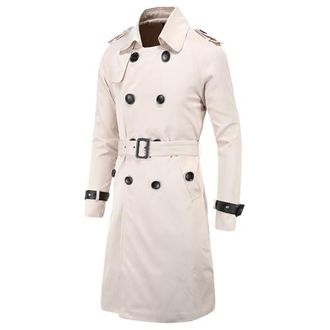 Generic Trench long &agrave; double boutonnage pour homme avec ceinture et revers - Style d&eacute;contract&eacute; - Style streetwear &eacute;l&eacute;gant, beige, 3XL