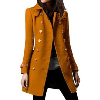 Generic Manteau dhiver mi-long &agrave; double boutonnage pour femme avec revers crant&eacute;, Orange, XXL