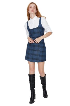 Trendyol Trendyol Damen Regular A-Linie Karrée-Ausschnitt Webstoff Kleid, Marineblau, 42