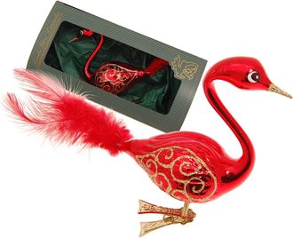 Krebs Glas Lauscha Weihnachtsbaumdekoration - Glas-Schwan - Farbe: Rot - Gr&ouml;&szlig;e: 9 cm + 5 cm Echtfeder