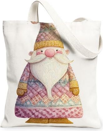 Generic Sacs fourre-tout en toile avec motif de P&egrave;re No&euml;l - L&eacute;gers et lavables - D&eacute;coration vintage - R&eacute;utilisable - C, blanc, 13x15 Inch