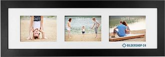 Bildershop-24 Bilderrahmen Collage Monza Schwarz (matt) 60x16cm mit DREI Passepartout-Ausschnitten 10x15cm in Reinwei&szlig; Fotorahmen, Wechselrahmen, Posterrahmen, Puzz