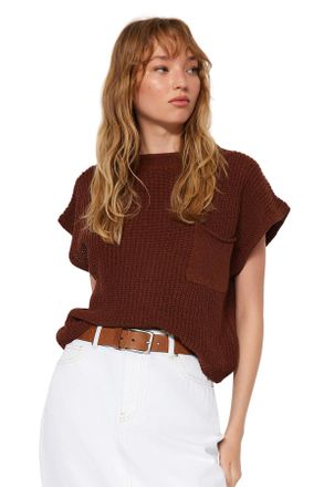 Trendyol Trendyol Womens Damen Gerade-Ärmel Regulär Pullover Sweater, Brown, M
