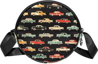 Generic Sac &agrave; bandouli&egrave;re rond pour femme, motif voiture, petit sac &agrave; bandouli&egrave;re avec fermeture &eacute;clair, bretelles r&eacute;glables, sac &agrave; main rond d&eacute;contract&eacute; pour