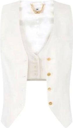 Elisabetta Franchi Femme, Vestes, Beige, Taille: 42 FR Double-breasted Belted Vest