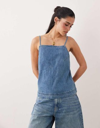 Abercrombie & Fitch Caraco en denim avec liens nou&eacute;s au dos - Bleu