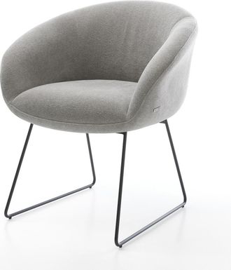 DELIFE Esszimmerstuhl Vinka-Flex mit Armlehnen Strukturstoff Soft Grau Kufengestell Schwarz Taschenfederkern, Esszimmerstühle