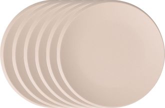 Villeroy & Boch NewMoon Beige Fr&uuml;hst&uuml;cksteller 6er Set, 24 cm, Beiger Teller mit Halbmond-Tellerrand, Premium Porzellan