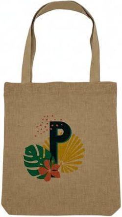 Fabulous Sac Shopping Tote Bag Aspect Lin - P Patricia Paulina Lettre Pr&eacute;nom Fleurs Tropicale Exotique - Sac de Courses Toile Epaisse 360g Beige Naturel Cabas 