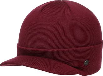 Lierys Fine Merino Strickcap Damen Herren Winterm&uuml;tze aus Merinowolle M&uuml;tze mit Schirm Herbst Winter Bordeaux One Size