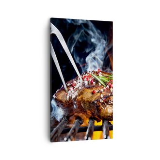 Arttor Bilder auf Leinwand Steak Grill Flammen Essen Leinwandbild mit Rahmen 45x80cm Wandbilder Dekoration Wohnzimmer Schlafzimmer K&uuml;che Deko Klein Wanddeko 