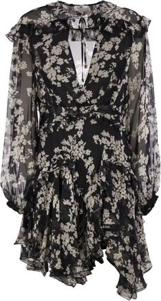 Elisabetta Franchi Seidenvoile Mini-Kleid mit Blumenmuster - - Dresses - Damen - Mehrfarbig - XL