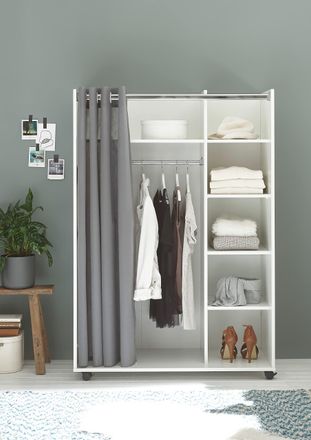 M&ouml;belando Kleiderschrank rollbar Kleideraufbewarhung Holzschrank Schrank Regal Jill II