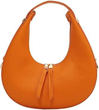 Generic Petit sac &agrave; bandouli&egrave;re en forme de croissant pour femme - &Eacute;l&eacute;gant sac &agrave; main et sac &agrave; main en cuir d&eacute;contract&eacute; - Sac fourre-tout &eacute;l&eacute;gant, Orange, sma