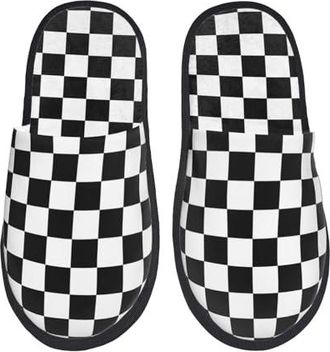 Generic Pantoufles Unisexes Échiquier Damier Noir Blanc Imprimer Maison Chaussures Confort Doublées En Peluche Pantoufles DExtérieur, Pour Intérieur Extérieur