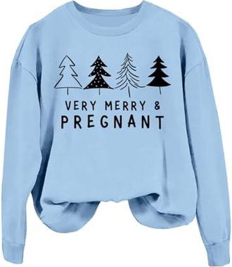 Generic 2026 Nouveaux sweats de No&euml;l pour femmes tr&egrave;s joyeux enceintes chemises graphiques de No&euml;l mignonnes mamans pulls de No&euml;l, bleu clair, XXL