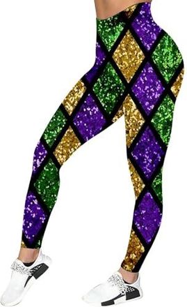 Generic Pantalon de yoga taille haute pour femme - Imprim&eacute; carnaval - Legging extensible - Taille haute - Pantalon de sport doubl&eacute; - Legging de compression - 
