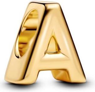 Pandora Buchstabe A Alphabet-Mini-Charm aus Sterling Silber mit 14 Karat Vergoldung, kompatibel Moments, Maße: 6,1 x 8,2 x 7,5 mm, 763947C00