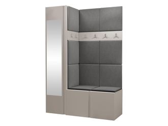 Mirjan24 Garderoben-Set Monati X, Kleiderschrank mit Spiegel, Schuhschrank + 2X Kleiderhakenbrett Gepolstertes Paneel/Wandpaneel, 6 Doppelhaken Flurgarderobe, 