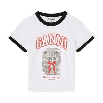 Ganni Cropped Kitty T-Shirt - - Tops - Damen - Wei&szlig; - M