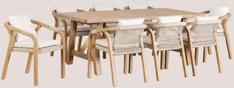 Sklum Set aus rechteckigem Tisch (200x100 cm) und 8 Gartenstühlen aus Akazienholz Dubai Gardenia Weiß Rustikales Akazienbraun - Sklum