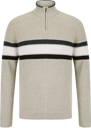 Kensington Eastside Geoffrey Pull en tricot rayé avec col zippé pour homme, Argent clair chiné, XL