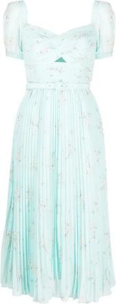 Self Portrait Femme, Robes, Bleu, Taille: 34 FR Robe Midi en Mousseline Bleue